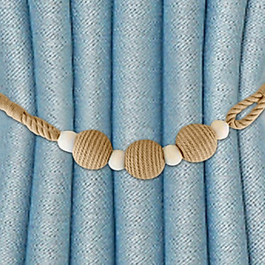 Boho Curtain Tiebacks Ropes, Magnetic Drapery Buckles for Decoration, Boho Curtain Tiebacks Curtain Holdbacks for Wall Curtain Tiebacks Window Drape Tie Back with Hooks for Bedroom Wall (Beige)