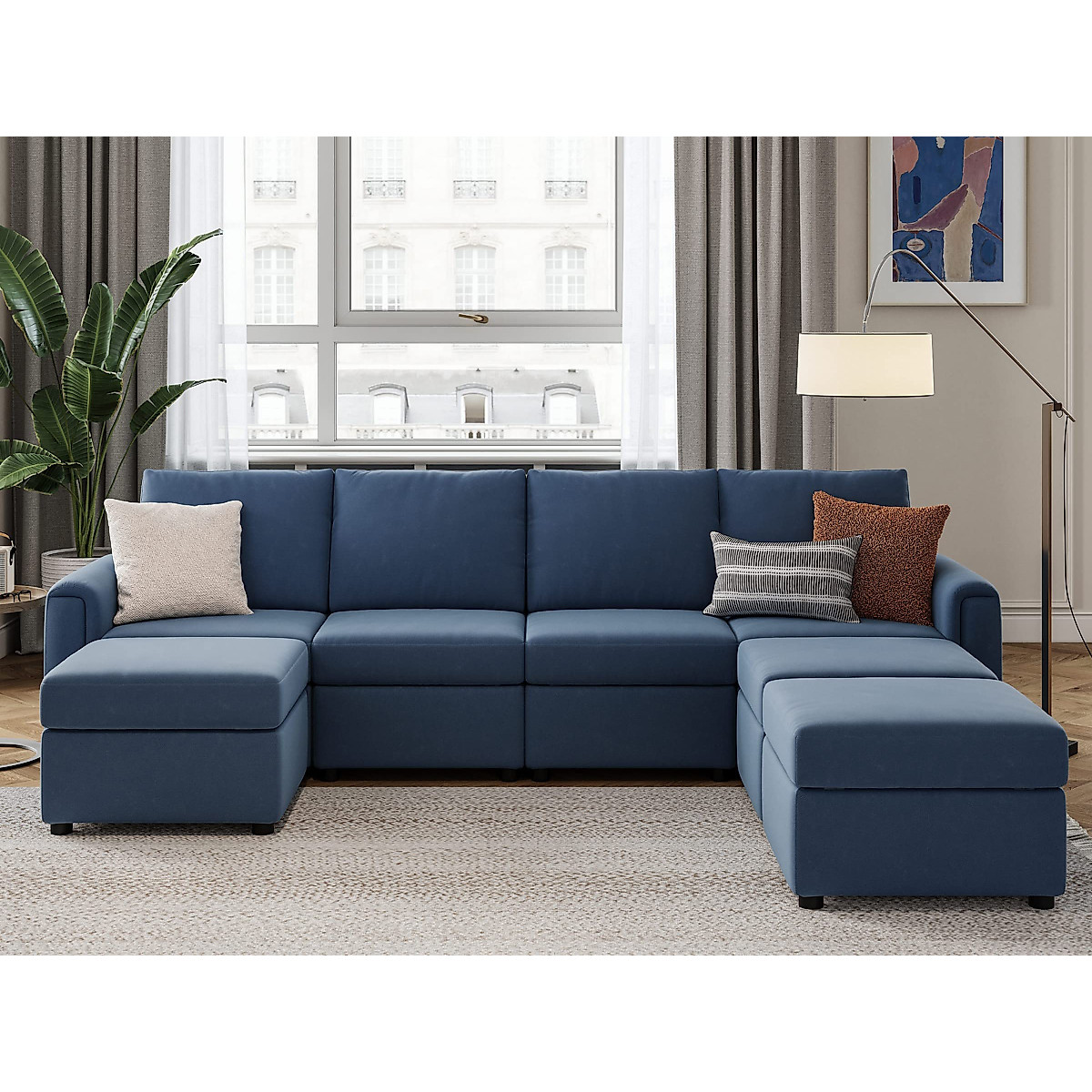 LINSY HOME Modular Sectional Sofa, Convertible U Shaped Sofa Couch with Storage, Memory Foam, Modular Sectionals with Ottomans, 7 Seat Oversized Sofa Couch with Chaise for Living Room, Blue