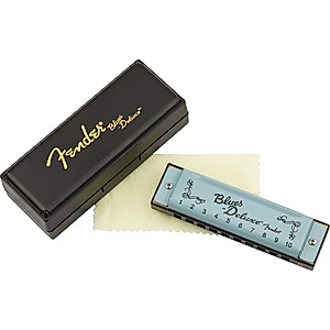 Fender Blues Deluxe Harmonica, with 1-Year Warranty, Key of C 10 Holes, with Hard Plastic Carrying Case, Daphne Blue