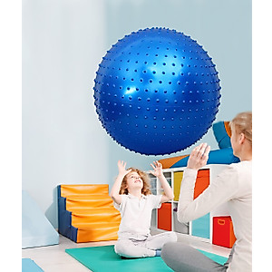 Large Sensory Massage Ball for Kids, 33.5" 85CM Bouncy Exercise Ball for Toddlers, Big Inflatable Ball with Tactile Spikes, Outdoor Ball Pool Ball Yoga Ball, Large Beach Ball (1 SET BLUE BALL)