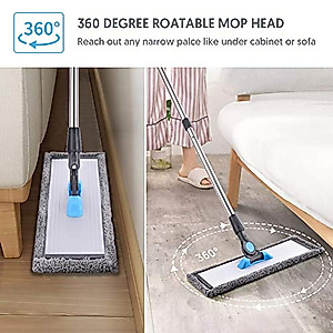 Microfiber Dust Mop for Hardwood Floors - MANGOTIME Dry Floor Mop for Floor Cleaning Hardwood Wood Tile Vinyl Laminate, Wet Flat Mop with 4 Washable Reusable Microfiber Pads and Aluminum Mop Head