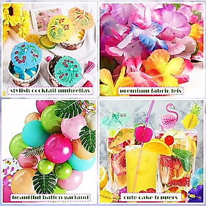 ADAM’S OFFER Hawaiian Luau Birthday Party Decorations Tropical Aloha Party Supplies for Summer Beach Decor Leis Necklaces Table Skirt Tablecloth Straws Toppers Leaves Balloon Kit
