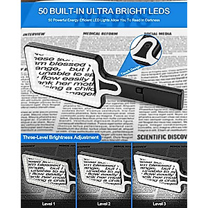 Magnifying Glass with 50 LED Light - 3X 10X Handheld Magnifier Rectangular Magnifying Glasses with Touch Switch Reading Magnifiers for Seniors Books Small Print Coins Exploring Crafts