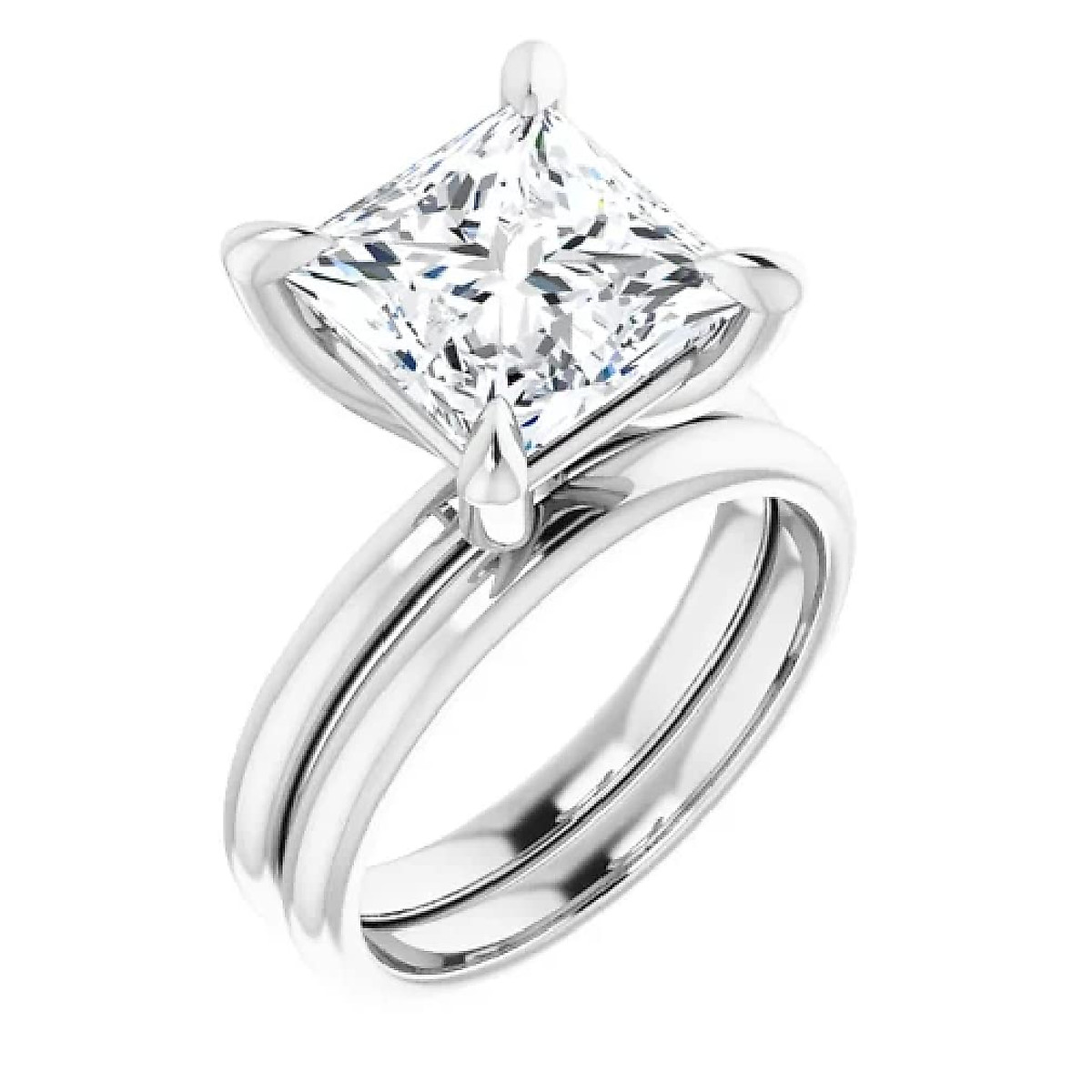 Handmade 925 Silver, 10K/14K/18K Solid Gold Engagement Ring Set, 4 Carats Princess Cut Moissanite Wedding Ring Set Solitaire Bridal Ring for Women Her, Anniversary Propose Gifts (925 Silver (White Gold Plated))