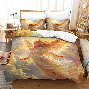HEYLInGO Angels 3D Printed Bedding Duvet Cover Set Lightweight and Comfortable Microfiber Comforter Set with Zipper for Kids Adults 3-Piece（1 Duvet Cover+2 Pillow Cases） Queen（228x228cm）, Style-1