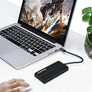 KOOTION 5-in-1 USB-C Hub with SD Card Reader USB C to USB 3.0 Hub, Ultra-Slim Type-C Hub USB 3.0 Adapter for SD Card/Micro SD Card with LED Light, 3 x USB 3.0 Port, Card Reader