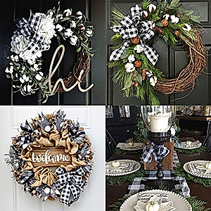 Winlyn 24 Yards 2 Rolls Wired Ribbons for Crafts Wreaths Black and White Buffalo Plaid Ribbon Wired Buffalo Check Ribbon Wired Burlap Ribbons 2.5" W