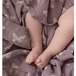Ely's & Co. Muslin Swaddle Blanket 100% Soft Muslin Cotton 3 Pack 47"x 47" (Lavender Butterfly)