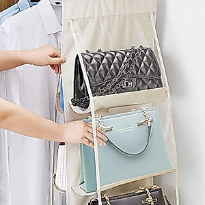 N/V PIKACHENG Hanging Handbag Purse Organizer, Homewares Nonwoven 6Pockets Hanging Closet Storage Bag,Transparent Dust-Proof Wardrobe Closet Storage Bag (Light Yellow)