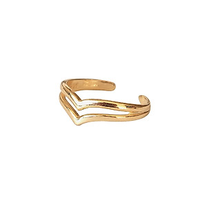 Handmade Gold V-Shape Band Adjustable Toe Ring, Yellow Gold Plated over Sterling Silver, Double Chevron Classic Dainty Open Toe, Pinky or Knuckle Rings for Women, By MiYa Jewelry