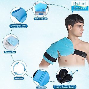 Relief Expert Extra Large Shoulder Ice Pack Wrap Reusable Rotator Cuff Cold Compression for Left or Right Shoulder and Upper Arm, Large Gel Cold Pack Wrap for Arm with Soft Plush Lining - Blue