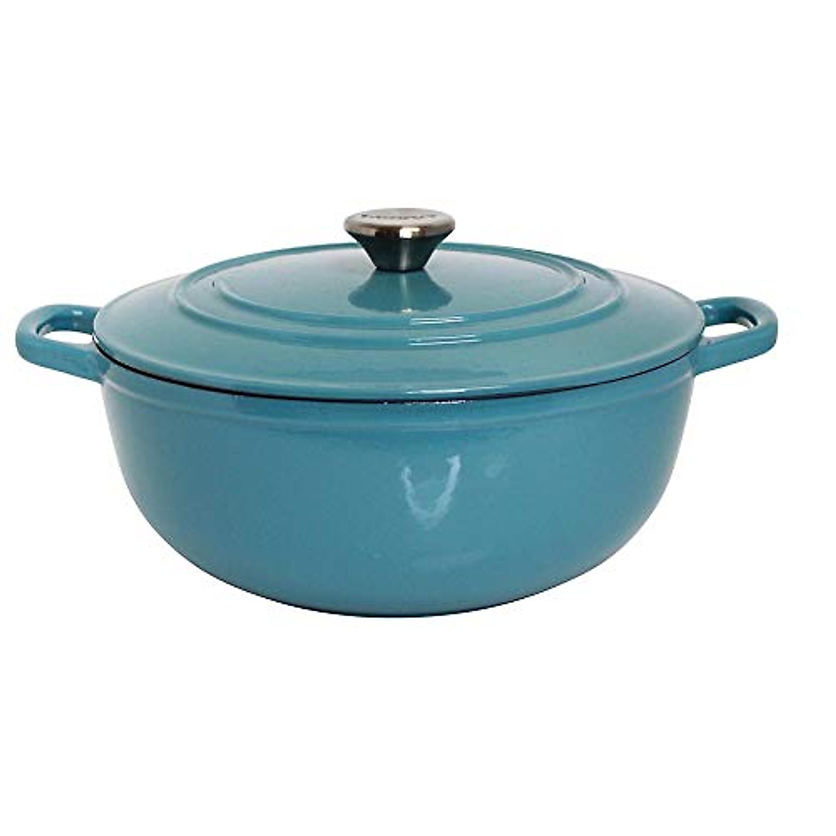 Mirro MIR-19063 4.8 Quart Cast Iron White Enamel Coated Interior Dutch Oven, Teal, Ready to Use