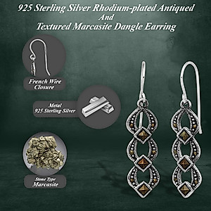 Auriga Fine Jewelry 925 Sterling Silver Marcasite Dangle Earrings (L-43 mm, W-9 mm) Gift for Women