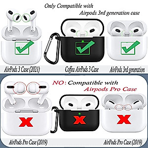 Coffea for AirPods 3 Case, Protective Silicone Case Cover with Keychain for Apple AirPods 3rd Generation 2021, [US Patent Registered] - Black