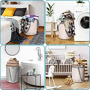 Laundry Hamper with lid, TEAYINGDE Laundry Basket with Handles Freestanding, Waterproof Folding Washing Bin, Collapsible Round Clothes Hamper for Bathroom Bedroom Dorm Organization Storage Grey
