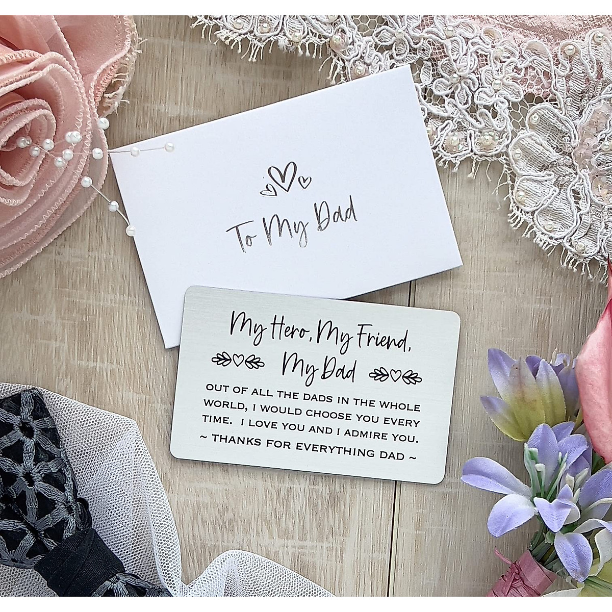 Father of the Bride Gift | Printed Wedding Handkerchief for Dad Bride's Father from Daughter | Wedding Keepsake Hankie | Wedding Day Gift for Parents | Wallet Insert Card Included | 7 pc set