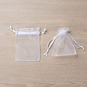MAZYPO 100pcs White Organza Bags 2x3 inch Sheer Drawstring Gift Bags Jewelry Pouches Wedding Party Christmas Favor Gift Bags, Little Mesh Gift Pouches Mini Candy Bags for Small Presents Earrings