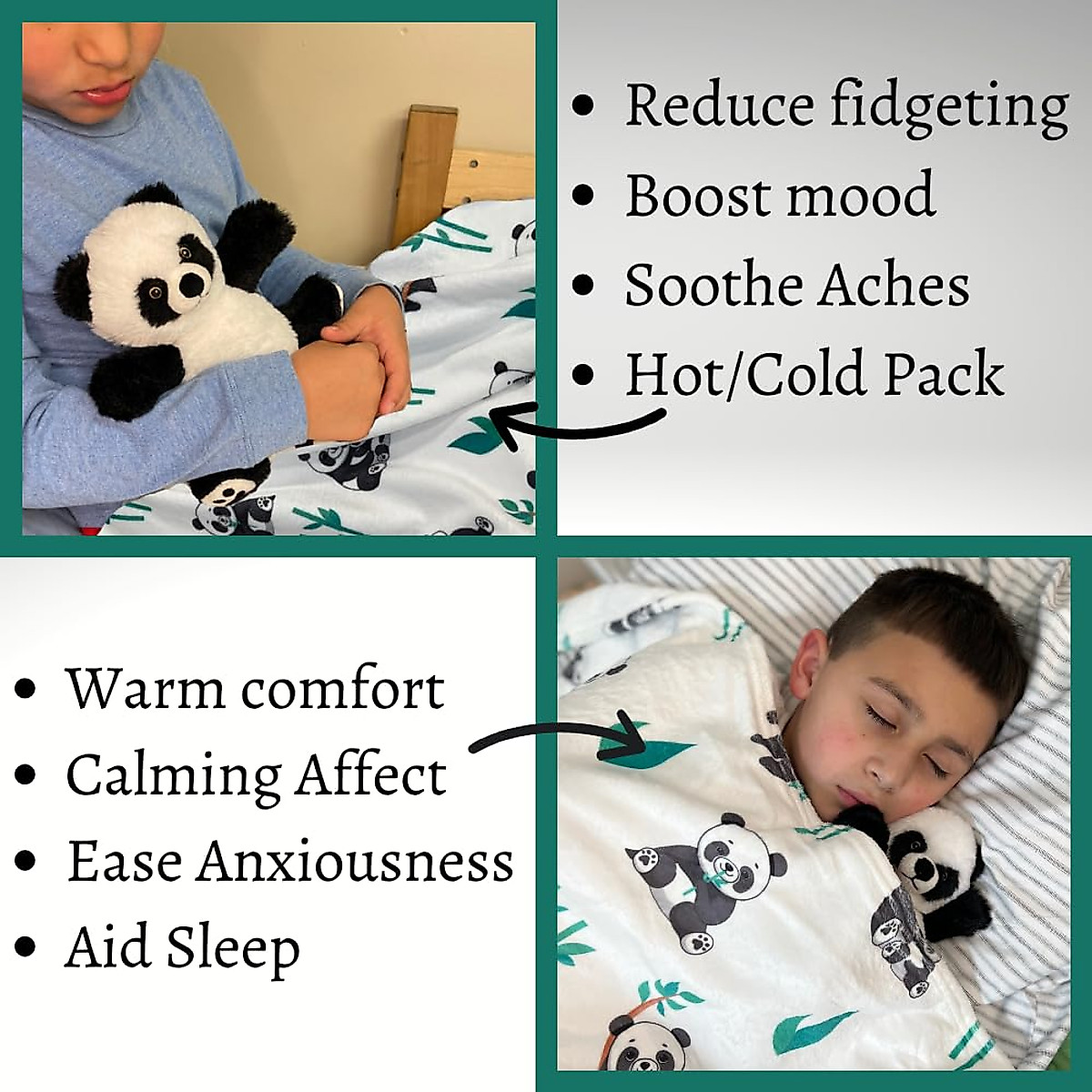 Panda Gifts, Microwavable Stuffed Animal (Jr Size), Panda Toys, Panda Blanket, Drawstring Bookbag for Kids, Heatable Plush Animals, Panda Baby Stuff, Stuffed Animal Blanket Set