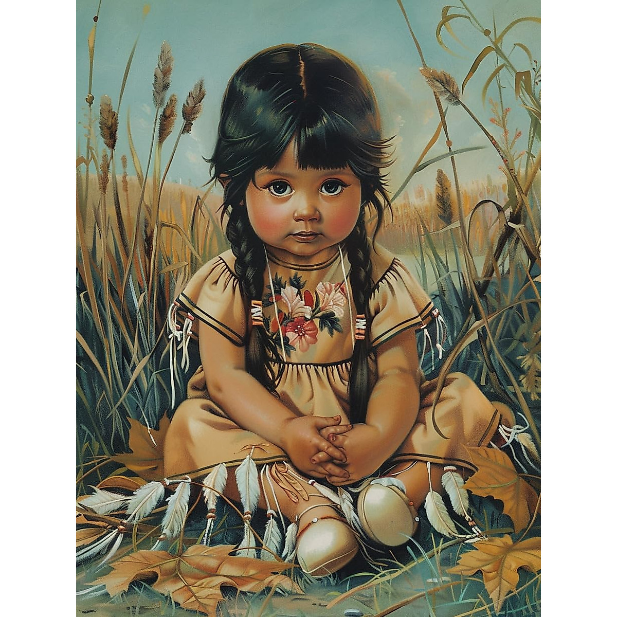 5D Diamond Art Painting Kits for Adults American Native Indian Little Portrait Full Square Drill Diamond Art Accessory Cross Stitch Cute Angel Gems for Wall Decoration Gift 30x40cm/12x16inch