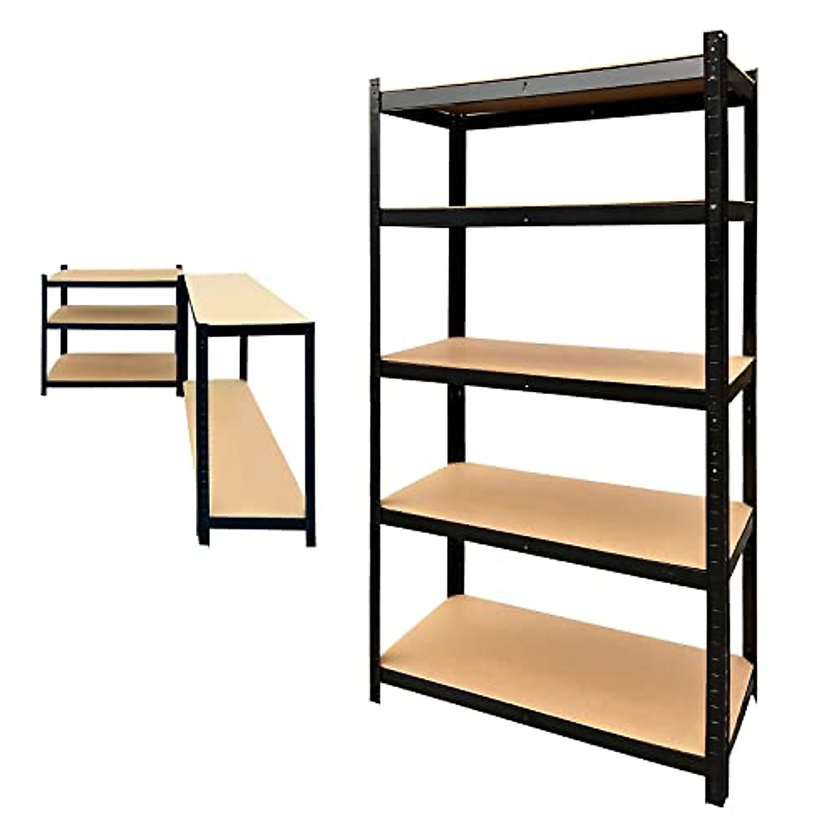 77" Storage Shelves, Heavy Duty Steel Frame 5-Tier Garage Shelving Unit, Metal Multi-Use Storage Rack for Home/Office/Dormitory/Garage, Adjustable Height Bolt-Free Easy Installation, Black