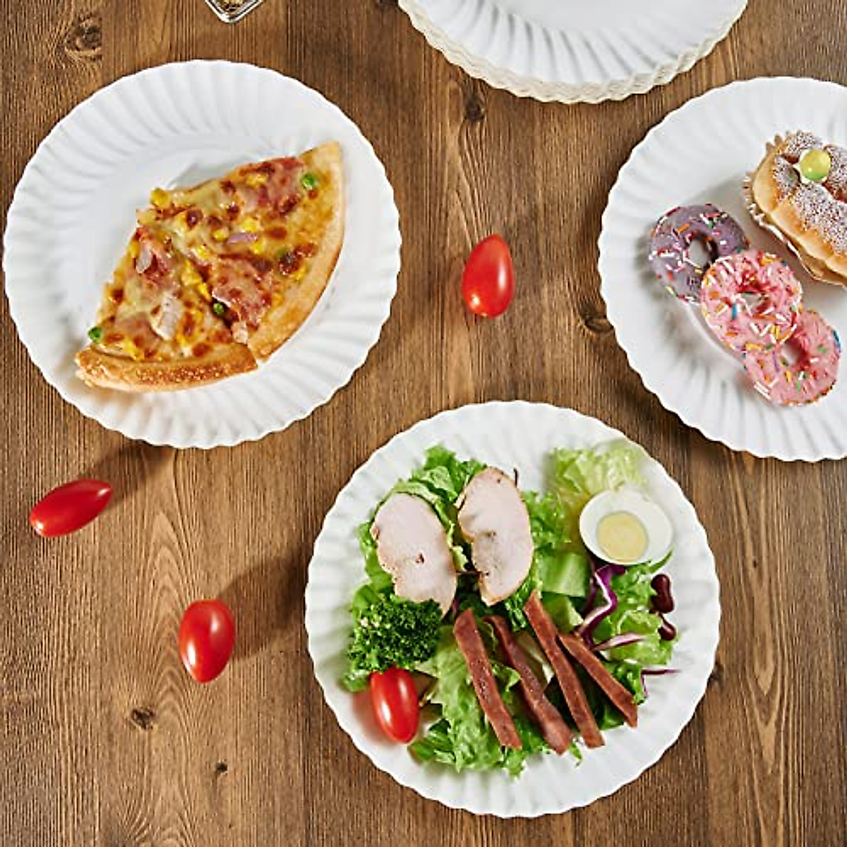 JOLLY PARTY 8.5 inch Round Dinner Plates - 400 Count Everyday Disposable, Light Weight White Paper Plates for Home and Office