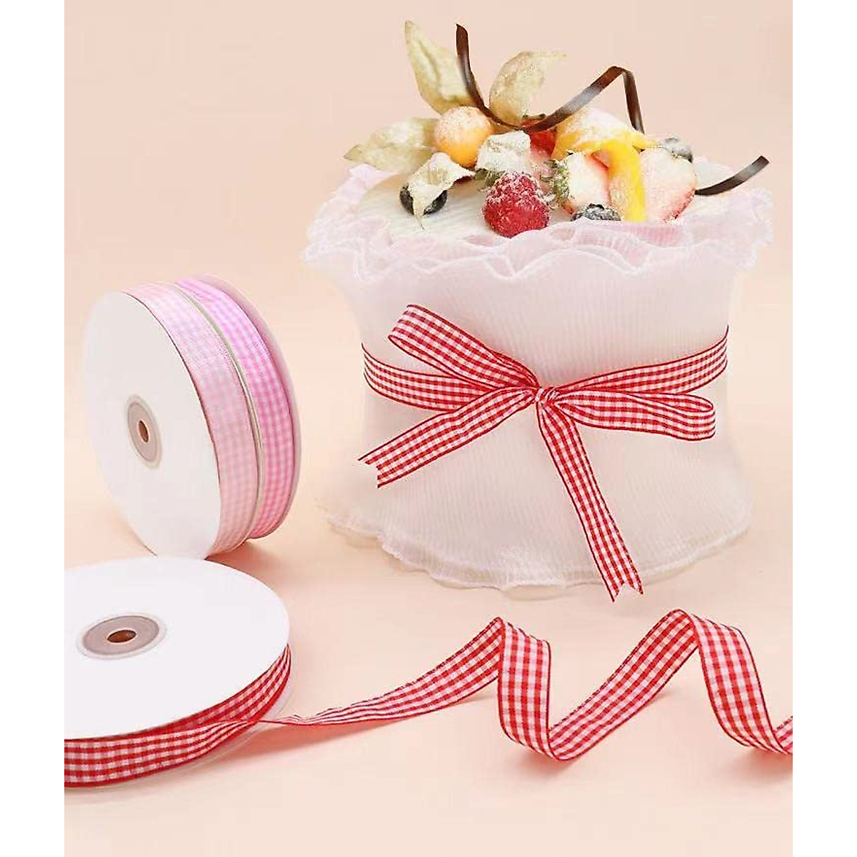 WANVISLIN Red Gingham Ribbon, 3/8 inch X 50 Yards Red and White Thin Craft Ribbon, Red Buffalo Checker Ribbon for Hair Bows,Gift Wrapping,Picnic,Crafts,Accessories