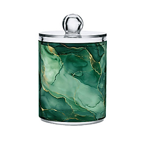 2 Pack Qtip Holder Organizer Dispenser Marble Green Bathroom Storage Canister Cotton Ball Holder Bathroom Containers for Cotton Swabs/Pads/Floss