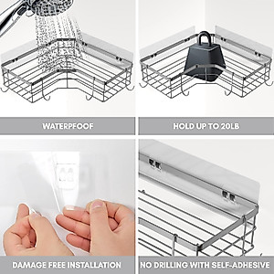 Fixwal Corner Shower Shelves, Bathroom Shower Organizers, Sliver Shower Caddy for Inside Shower with Soap Caddy & Toothbrush Holder, No Drilling Wall Mount 4-Pack