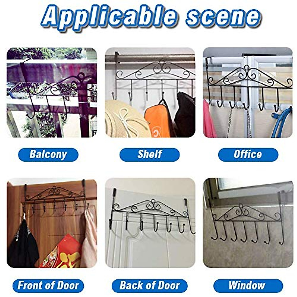 ZYHOOOE Over Door Hanger Organizer,7 Hooks Metal Storage Rack for Home Use Hats Coats Key Bag Clothes Scarfs