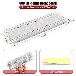 Breadboard Kit with Power Supply for Electronics, 65 Pieces M/M Bread Jumper Wires(12/16/20/25cm), 1 Piece Power Supply Module MB 102(5V/3V), 1 Piece 830 Tie-Points Breadboard
