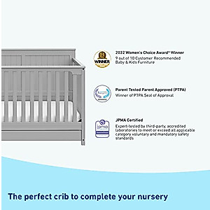 Graco Hadley 5-in-1 Convertible Crib with Drawer (Pebble Gray) – GREENGUARD Gold Certified, Crib with Drawer Combo, Full-Size Nursery Storage Drawer, Converts to Toddler Bed, Daybed