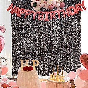 Black Foil Curtain Backdrop, CYLMFC 3 Pack 3.3 ft x 6.6 ft Sparkle Metallic Foil Curtains for Photo Booth Props Decoration,Graduation,Fiesta,Halloween Party Decor