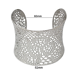 COUYA Wide Big Women Bangle Bracelets Flower Carving Design Stainless Steel Wrist Cuff Bangle (leaf)