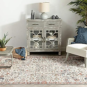 Well Woven Pomona Ivory Machine Washable Vintage Style Updated Classic Distsressed Persian Area Rug (5'3" x 7'3")