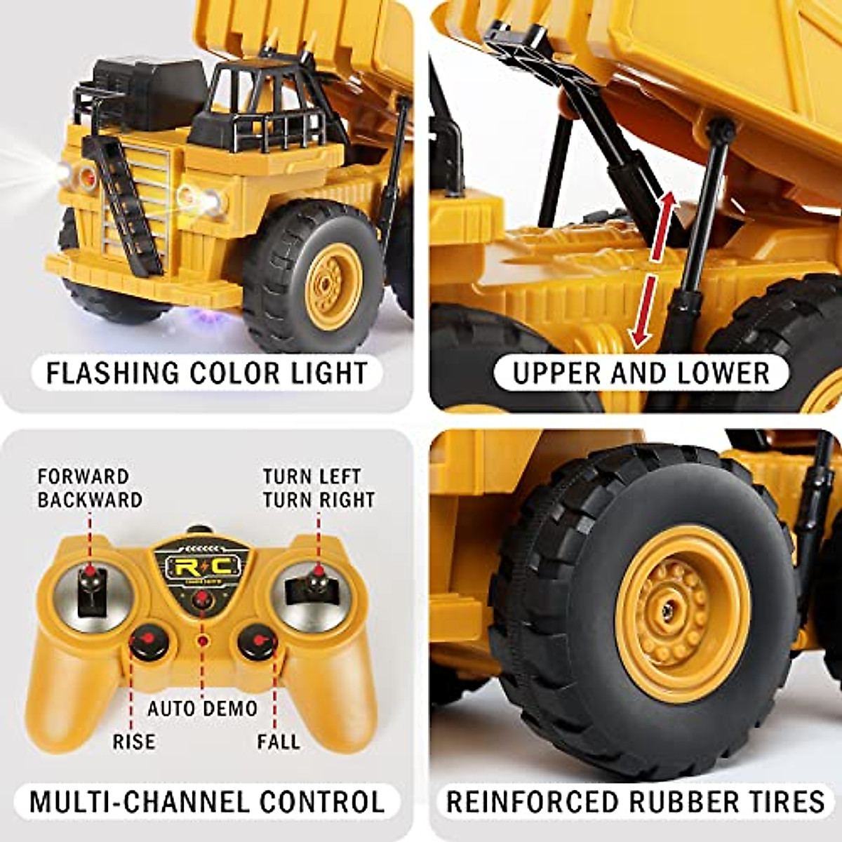 Funbud Remote Control Dump Truck for Boys Ages 6-12, RC Construction Vehicle Engineering Toys, Birthday Ideas for 7 8 9 10 11 Year Old Kids