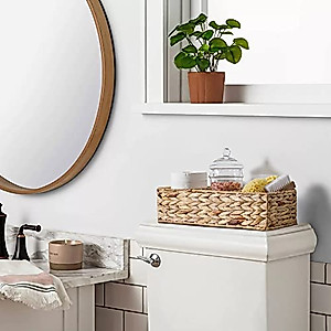 Motifeur Toilet Tank Top Storage - Bathroom Tray 3 Compartment Hand-Woven Water Hyacinth Wicker Basket