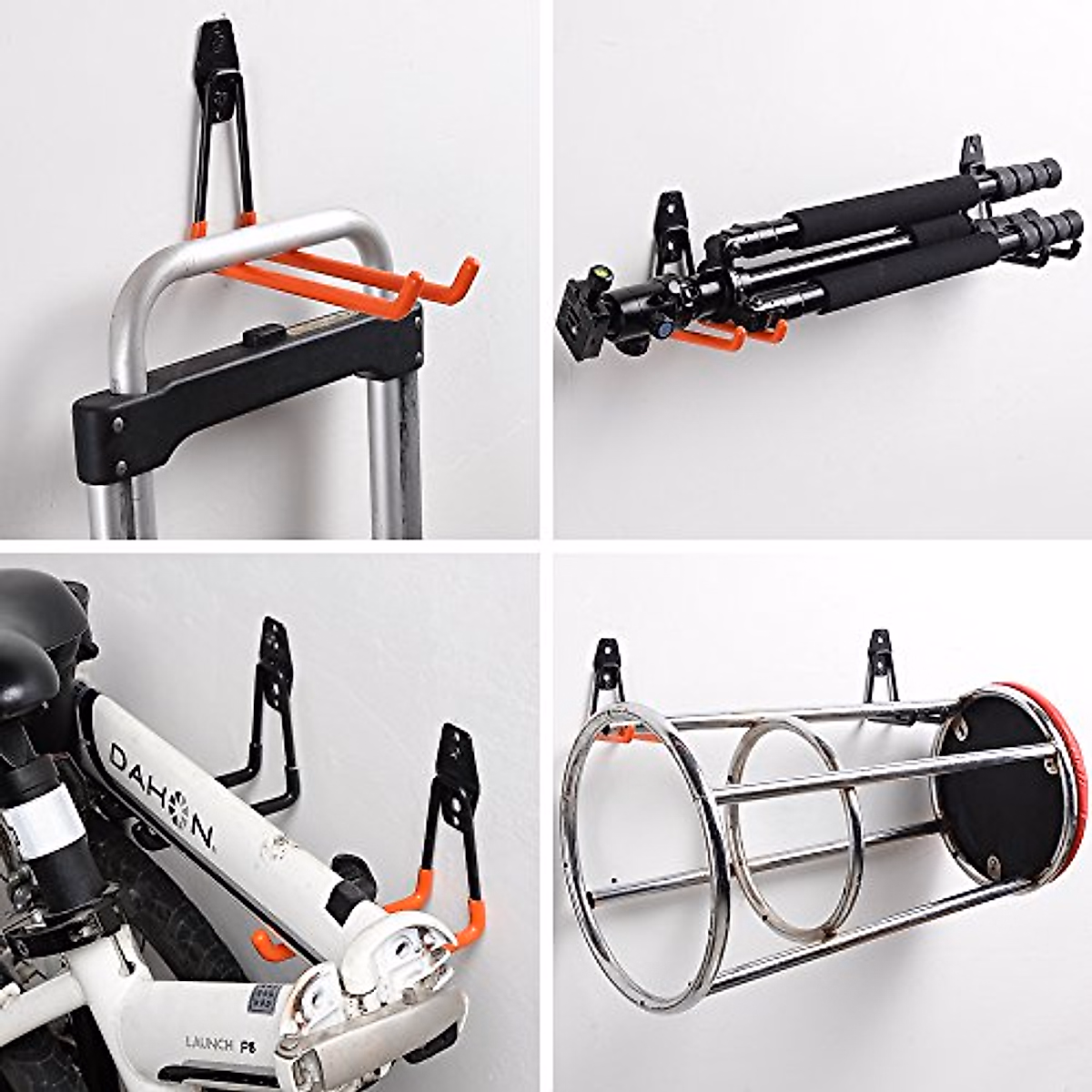 Ihomepark Heavy Duty Garage Storage Utility Hooks for Ladders & Tools, Wall Mount Garage Hanger & Organizer - Tool Holder U Hook with Anti-Slip Coating (2 Pack - Orange)