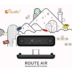 GuliKit Route Air Bluetooth Audio USB Adapter Transmitter for Nintendo Switch & Lite PS5 PS4, USB-C to A Wireless Connector, Easy to Connect with Airpods and All Bluetooth Speakers/Headphones(Black)