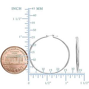 14k REAL White Gold 25MMx1.5MM Thickness Classic Polished Round Tube Hoop Earrings with Snap Post Closure For Women