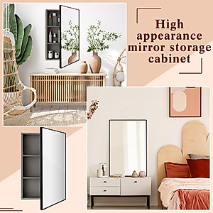 Suzile Medicine Cabinets with Mirror Bathroom Mirror Medicine Cabinet Wall Mounted Framed Recessed Bathroom Medicine Cabinet with Mirror 16 x 24 inch Mirror Cabinet Size (Light Grey,1 Pack)