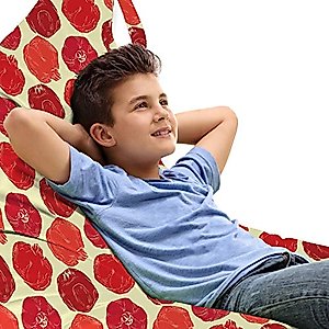 Ambesonne Fruits Lounger Chair Bag, Pomegranates Graphic Oriental Vitamins Eastern Bohemian Illustration, High Capacity Storage with Handle Container, Lounger Size, Vermilion Cream and Ruby