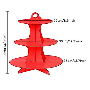 Cupcake Stand, 2 Pack 3-Tier Round Cardboard Dessert Plates Cake Fruit Cupcake Base Holder Candy Display Tower Tray Pastry Serving Platter for Birthday, Wedding, Baby Shower, Christmas (Red)