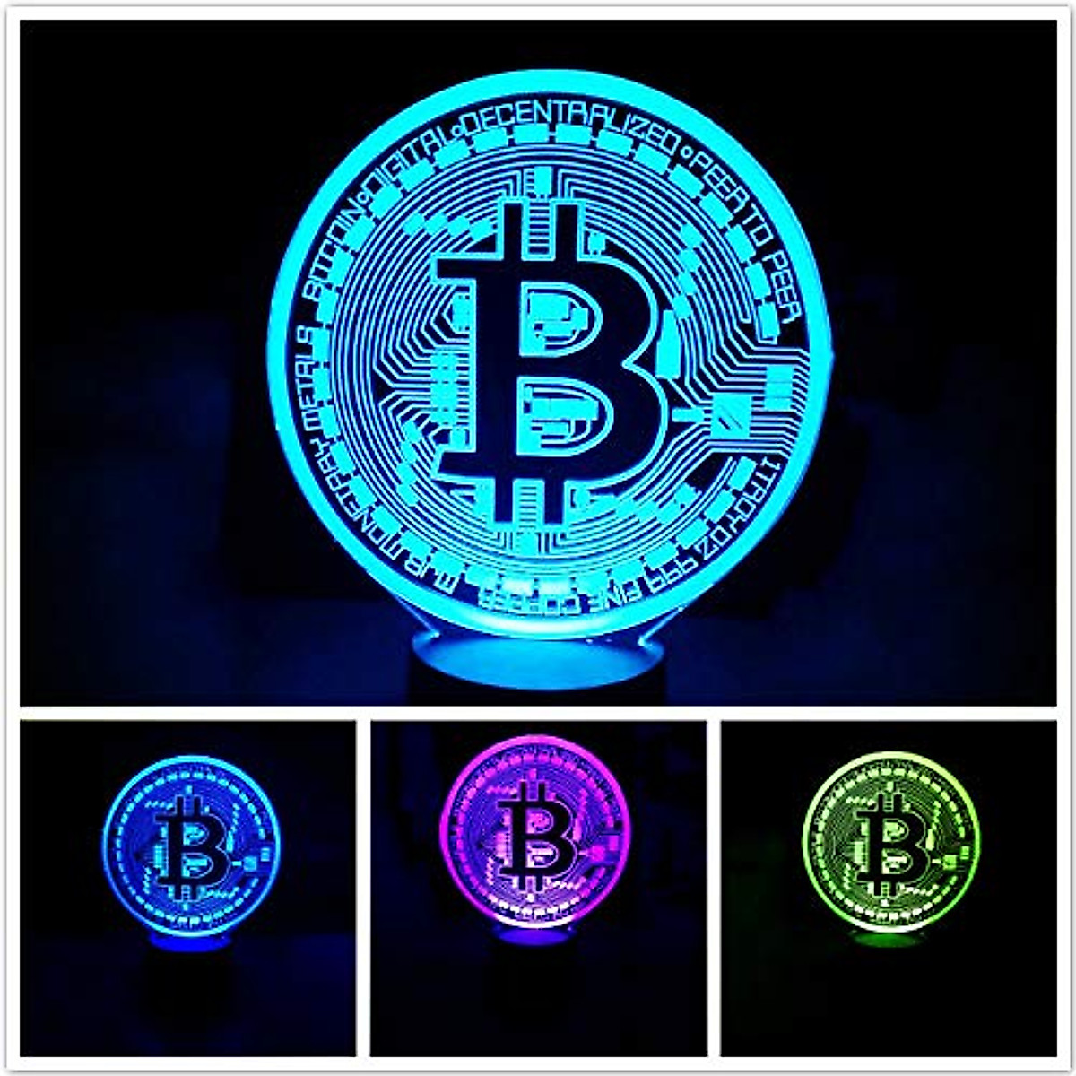 MOLLY HIESON 3D Bitcoin Sign Night Light Table Desk Optical Illusion Lamps 7 Color Changing Lights LED Table Lamp Xmas Home Love Birthday Children Kids Decor Toy Gift