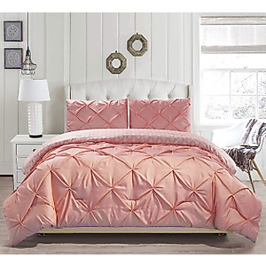Lala + Bash Ferrah Pin Tuck/Heart Reversible Duvet Set, Twin, Pink