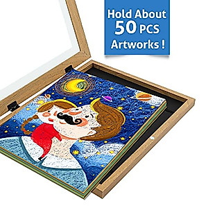 Frametory, 10x12.5 Kids Artwork Frames - Magnetic Front Opening, Tempered Glass, Tan Interchangeable Frames Can Hold About 50 PCS Artwork, Drawing, Paintings, Pictures, Art - Set of 4