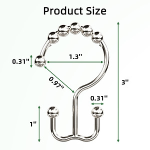 Amazer Shower Curtain Rings, Rust-Resistant Metal Double Shower Hooks for Curtain Rolling Shower Curtain Hooks Rings Shower Rings for Bathroom Shower Curtain Rod , Nickel, Set of 12 Rings