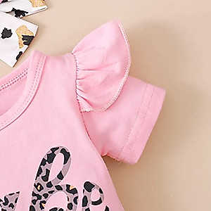 MIEKISA Baby Girls Romper and Leopard Mesh Dress Sets With Headband (Pink, 0-3 Months)