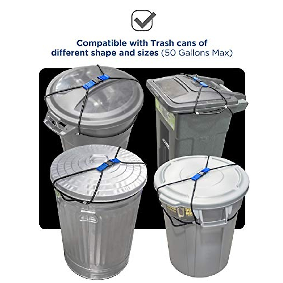 Encased Trash Can Lock for Animals/Raccoons, Bungee Cord Heavy Duty Large Outdoor Garbage Lid Lock (Trash Can NOT Included)