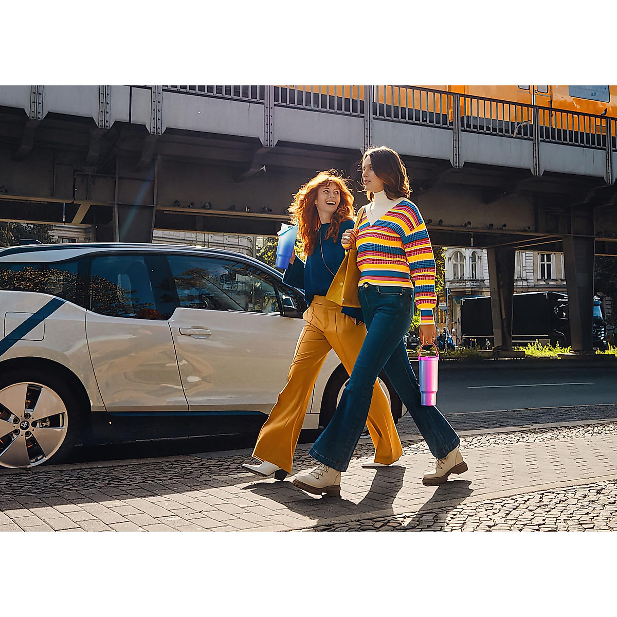 Meoky 40 oz Tumbler with Handle and Straw, Insulated Water Bottle, Stainless Steel Travel Mug, Keeps Cold for 34 Hours, 100% Leak Proof, Fits in Car Cup Holder (Carnival)