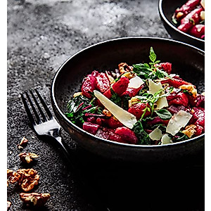 Bruntmor Ceramic Bowls, For Salad, Soup, Pasta Bowl Set Of 6 Serving Plates. 24 Oz Porcelain Baking Skillet With Handles. Safe For Oven, Microwave, Dishwasher. Serving Christmas Dish. Matte Black